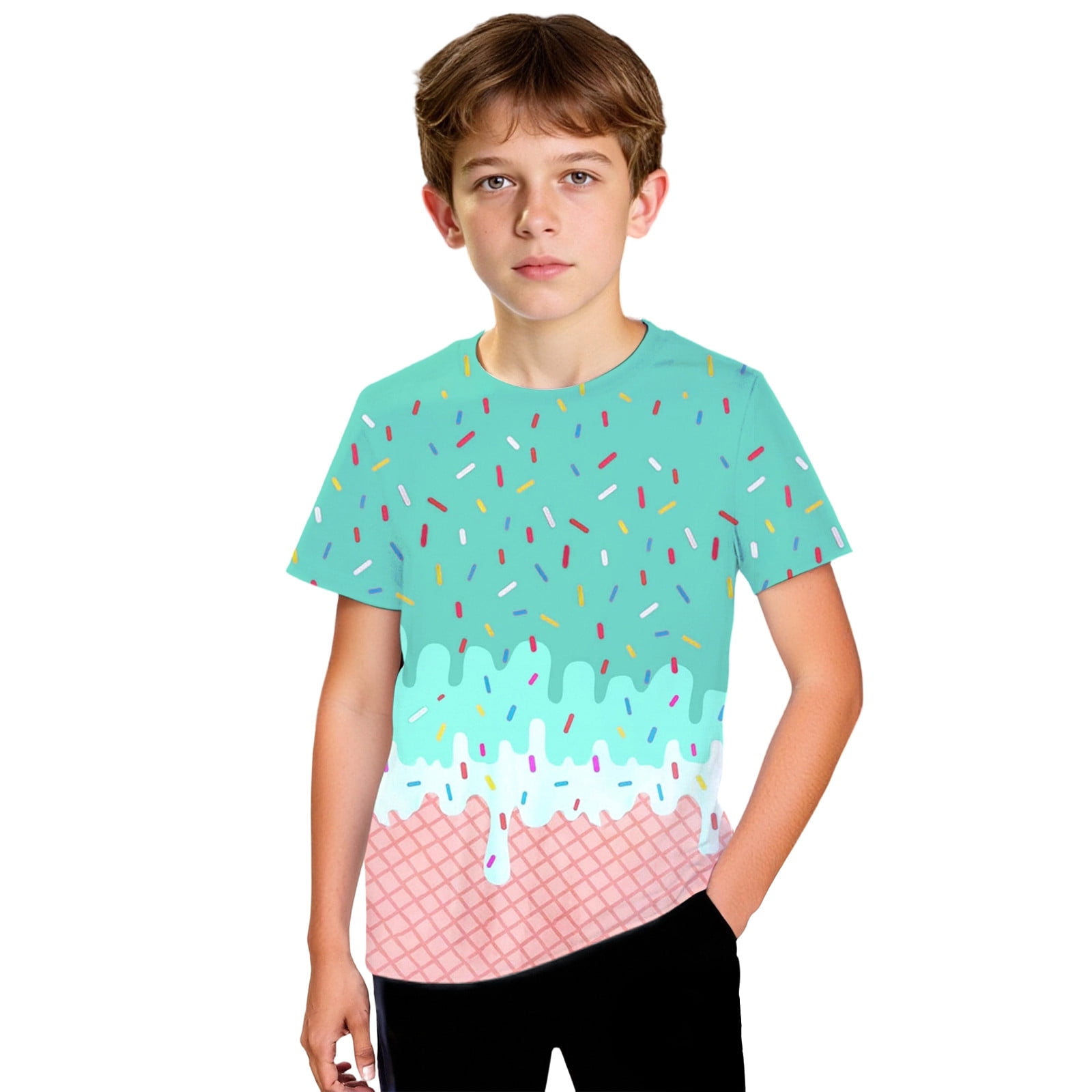 Adeawade Teen Tops For Boys Short Sleeve Blouse O Neck Tee Cartoon Ice ...
