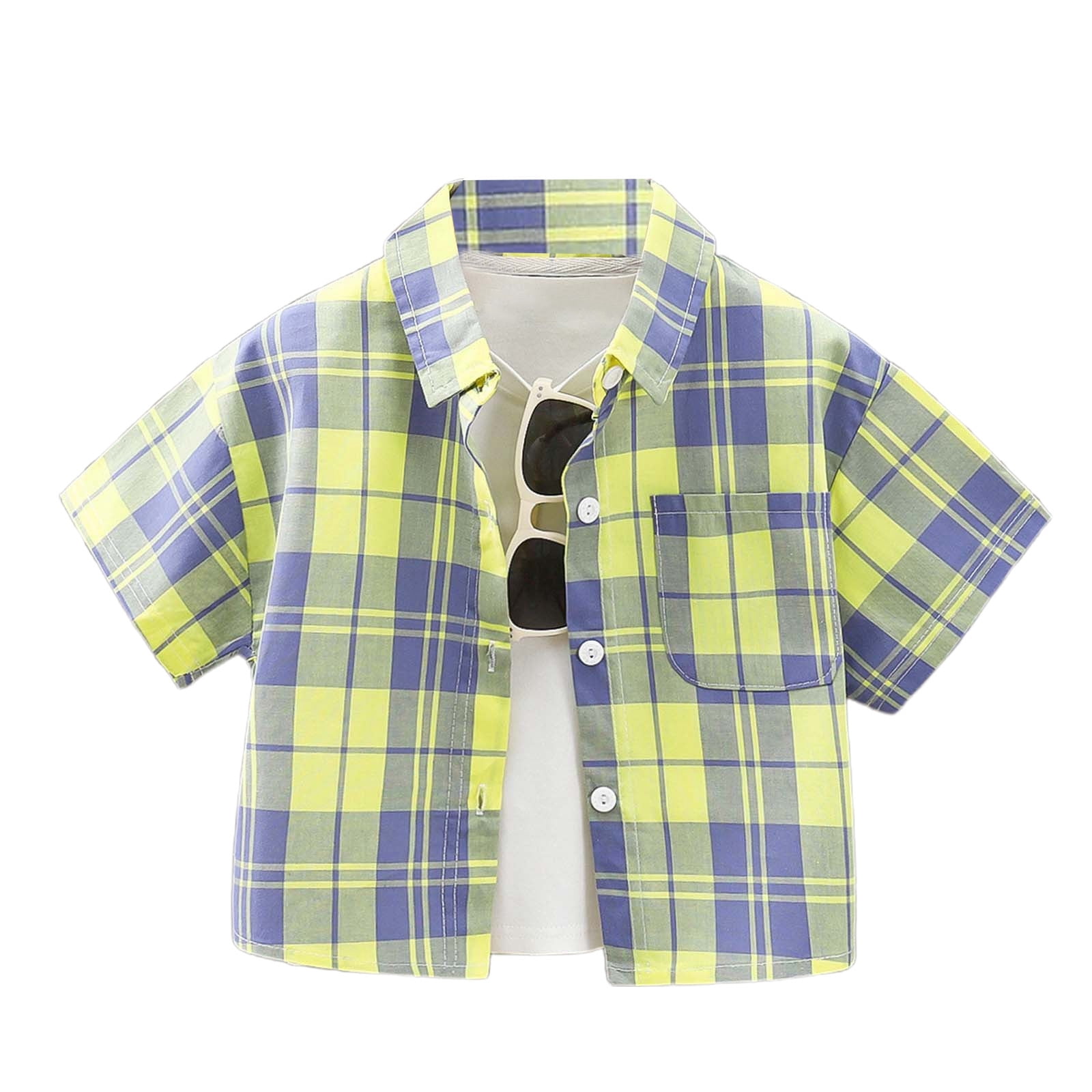 Adeawade Tops For Boys 4-5 Years Collared Front Checkered Short Sleeves ...