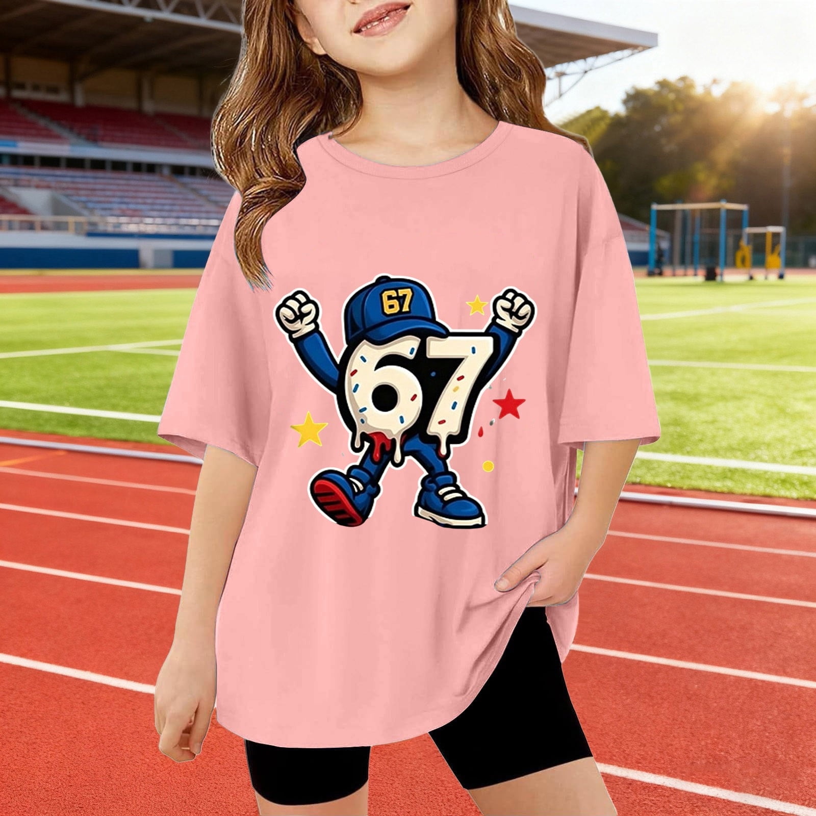 Adeawade Tops For Girl Short Sleeve Tee Graphic Cartoon Number Print ...