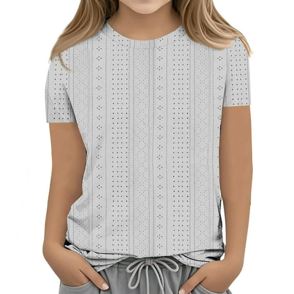 Adeawade Tops For Girl Short Sleeve Tee Solid Color Top Round Neck T ...