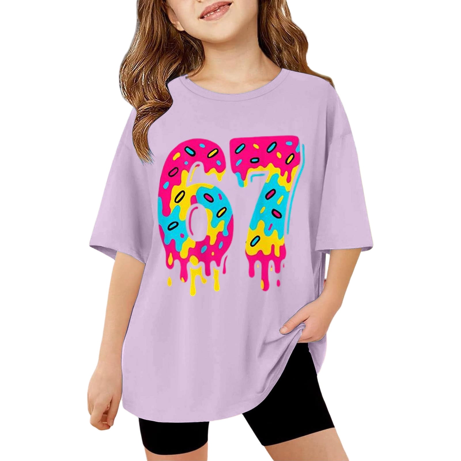 Adeawade Tops For Girls Short Sleeve Blouse Cartoon Prints T Shirt O ...