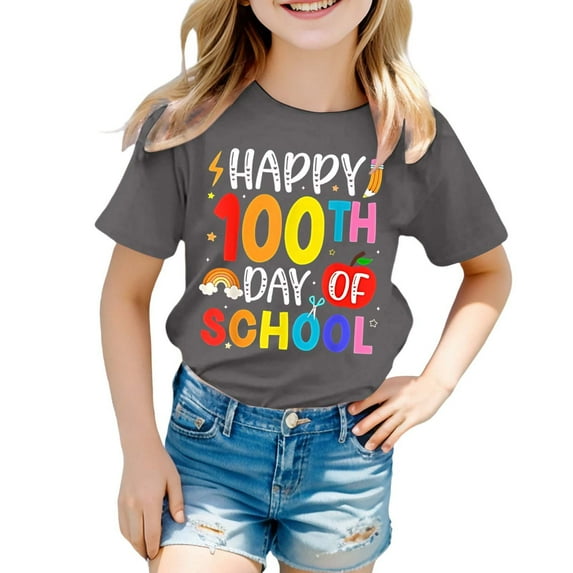 Adeawade Tops For Girls Short Sleeve Blouse Letter Print Simple Style T ...