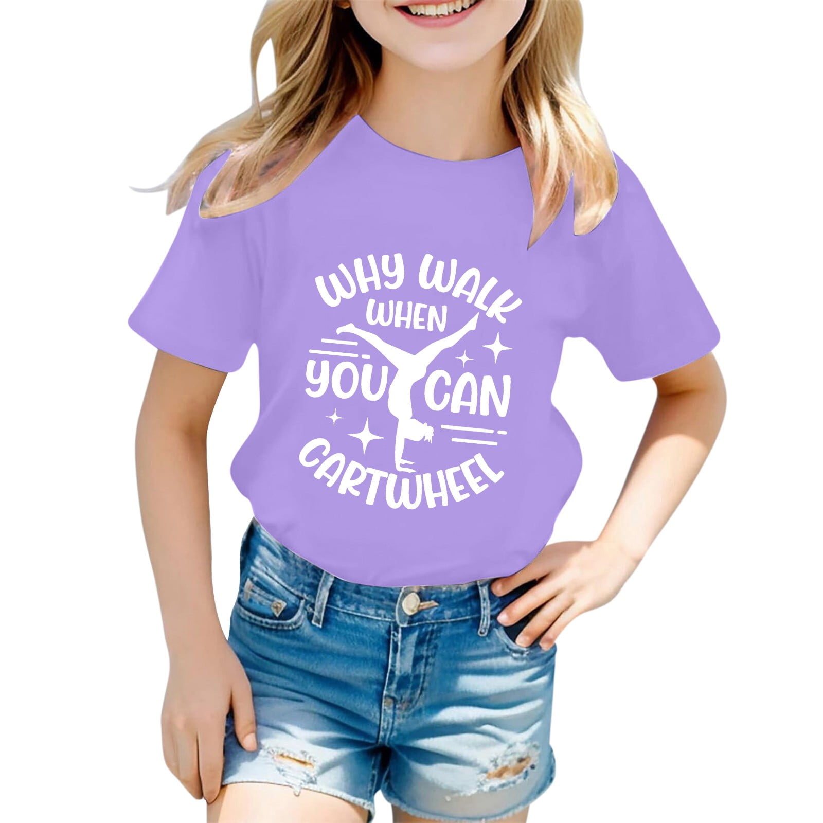 Adeawade Tops For Girls Short Sleeve Letter Graphic Top Tee Round Neck ...