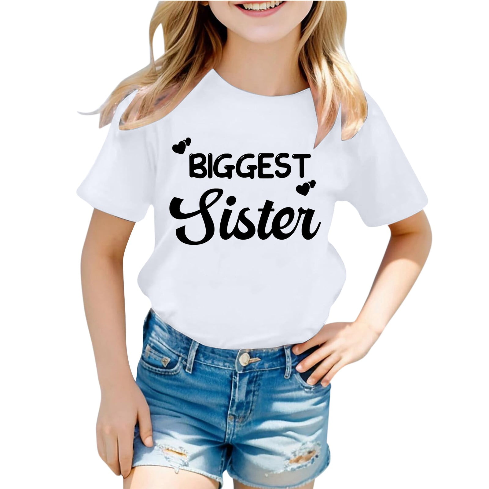 Adeawade Tops For Girls Short Sleeve Tee Letter Graphic Top Round Neck ...