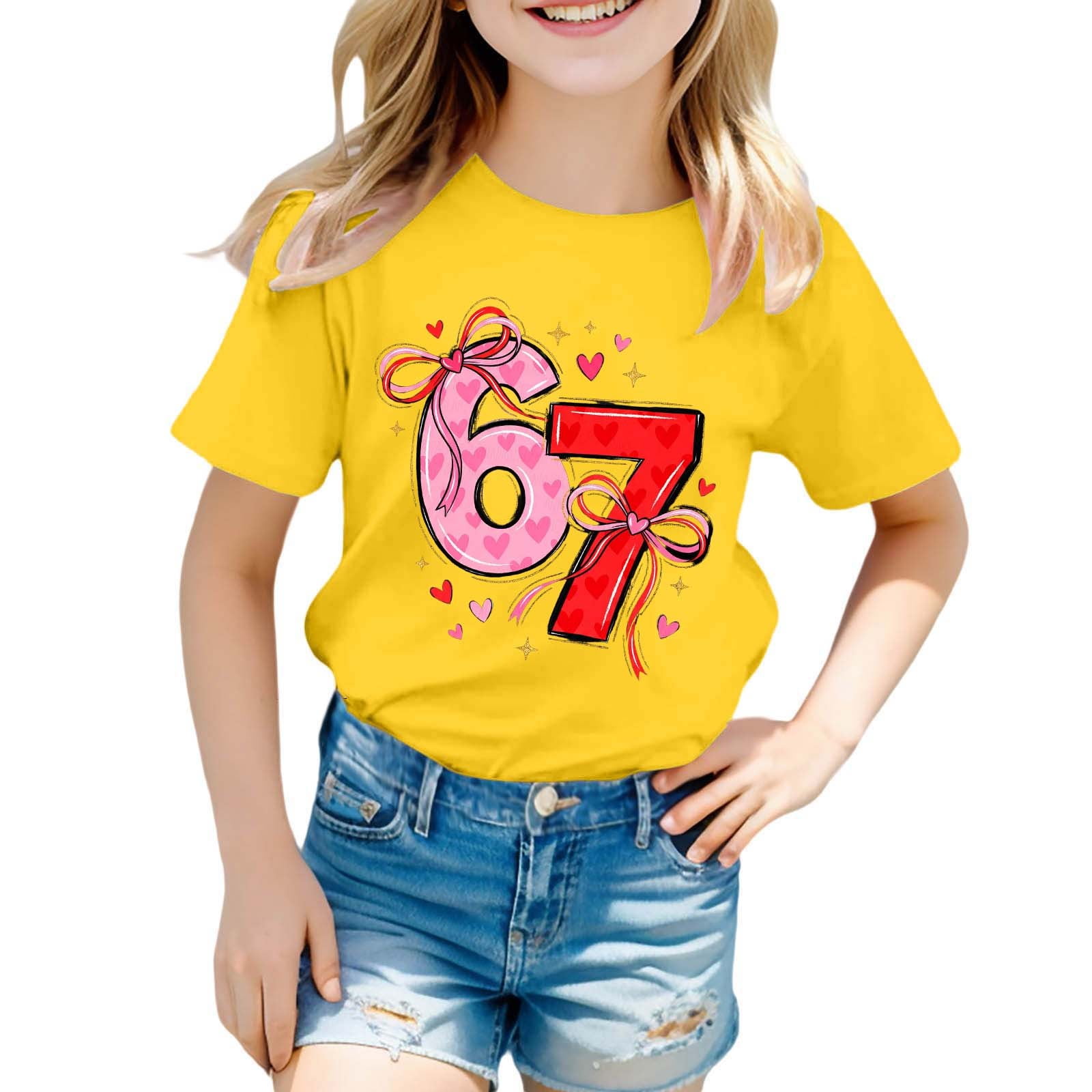 Adeawade Tops For Girls Short Sleeve Tee Number Print Graphic Kids ...
