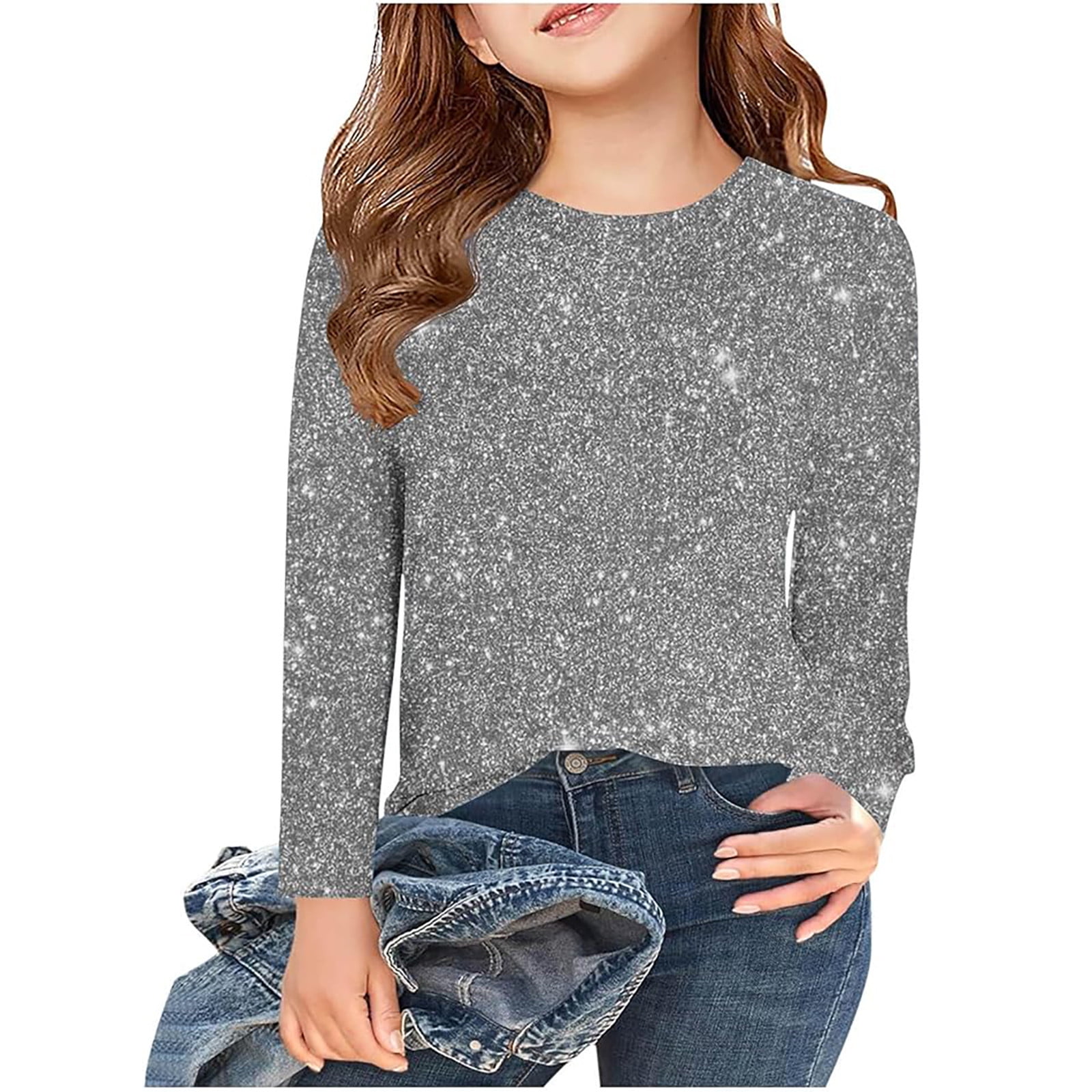 Adeawade Tops For Girl Long Sleeve Long Sleeve Sequin Printed Sweater ...
