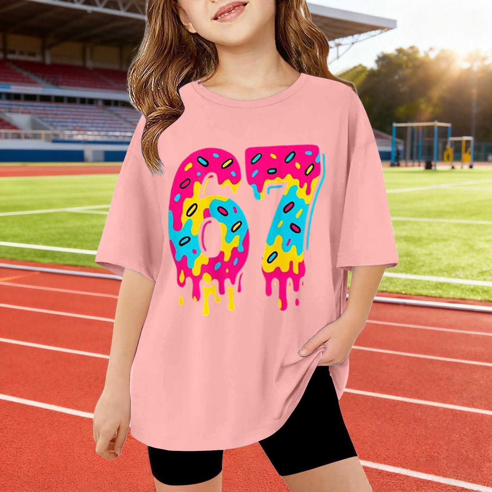 Adeawade Tops For Girl Summer Short Sleeve Tee Cartoon Number Print Top ...