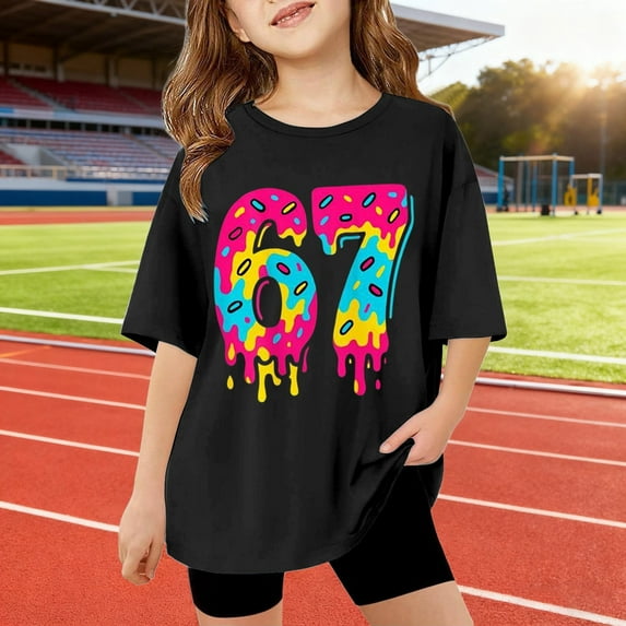 Adeawade Tops For Girl Summer Short Sleeve Tee Cartoon Number Print Top ...