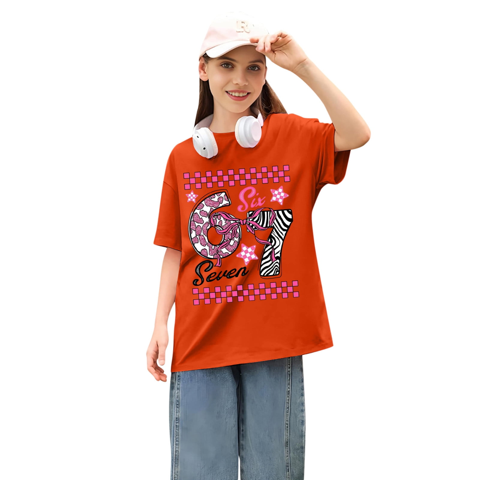 Adeawade Tops For Girls Short Sleeve Tee Graphic Print Colorful Blouses ...