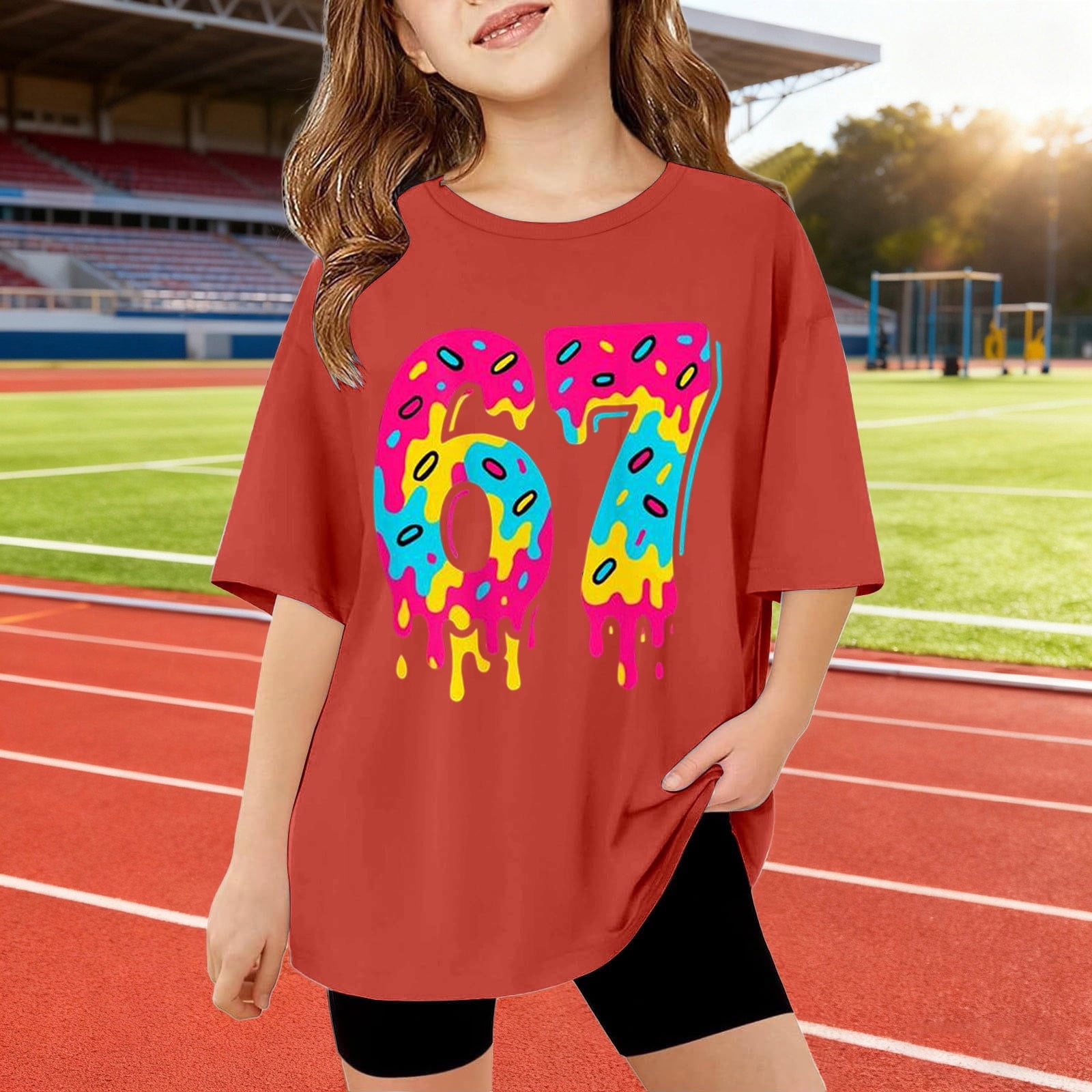 Adeawade Tops For Girls Summer Short Sleeve Tee Cartoon Number Print ...