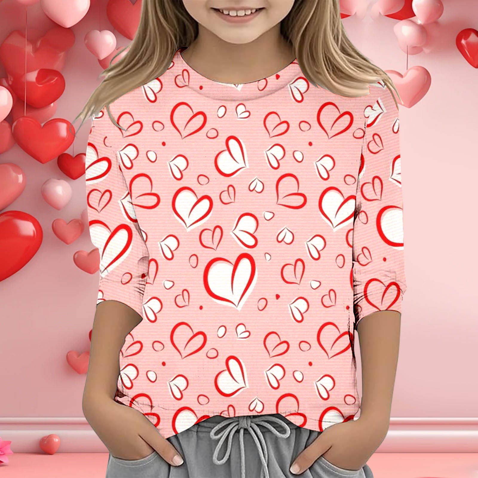 Adeawade Valentine'S Day Girl T Shirts Round Neck Tee Long Sleeve T ...
