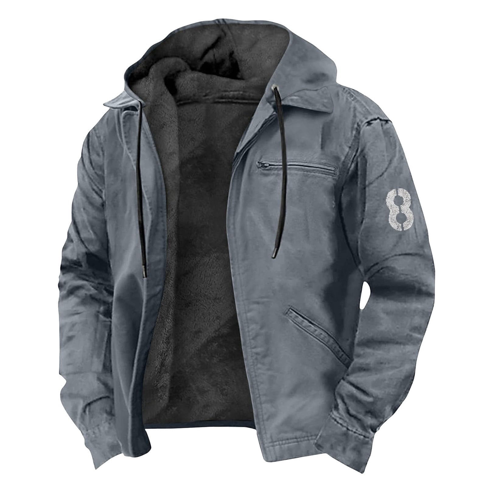 Adeawade Winter Jackets For Men Long Sleeve Hooded Fuzzy Jacket Solid ...
