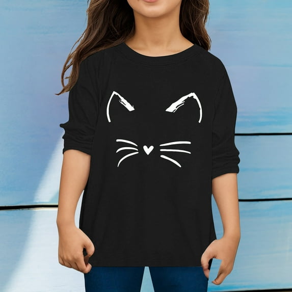 Adeawade Winter Tops For Girl Long Sleeve Blouse Autumn Cartoon Cat ...