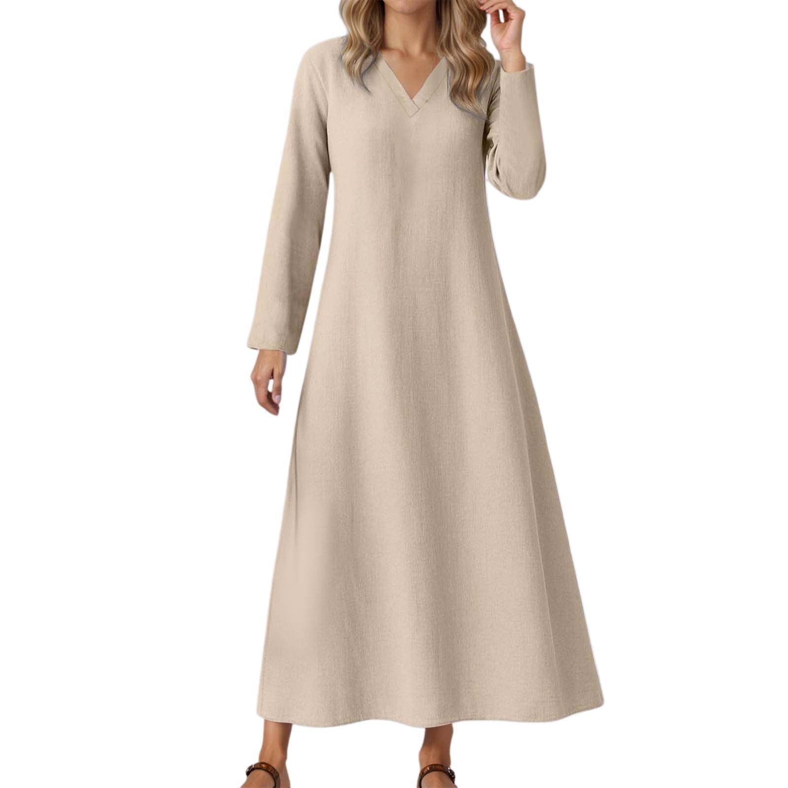 Adeawade Women Dresses Round Neck Long Sleeve Midi Dress Loose Fit ...