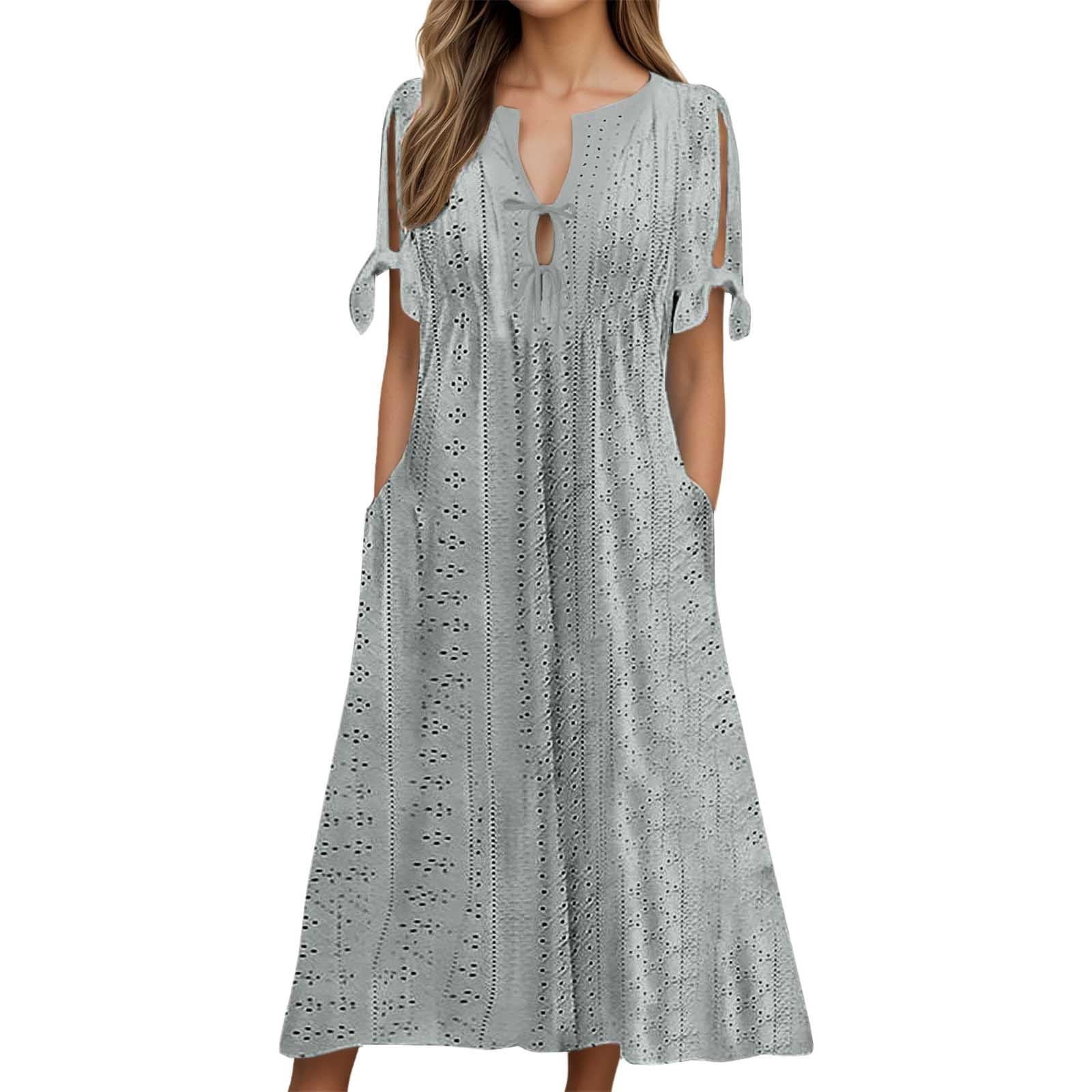 Adeawade Women'S Dresses Short Sleeve V Neck Dress Long Maxi Dress ...