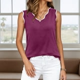 Adeawade Women Sleeveless Tops Summer Tank Top V Neck Solid Color Tee ...