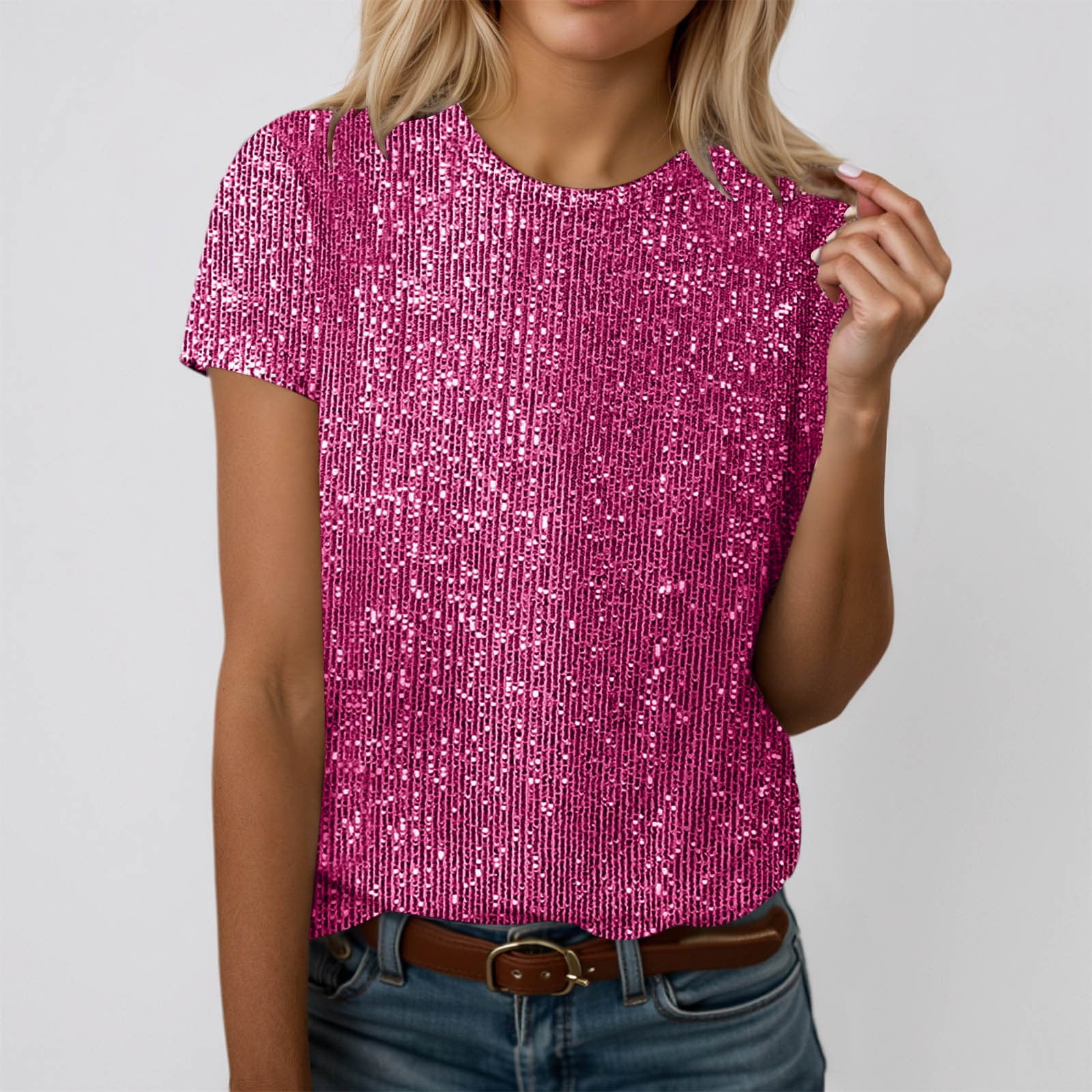 Adeawade Women T Shirts Round Neck T Shirt Withable And Shiny Sequined ...