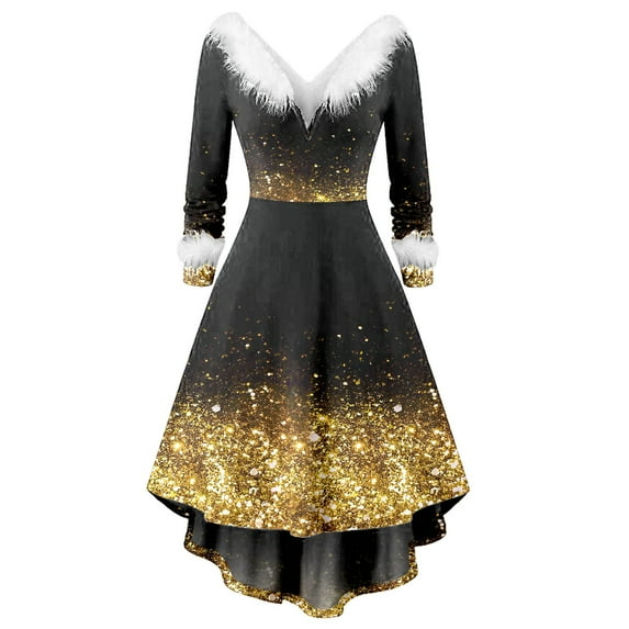Adeawade Womens Christmas Dress Xmas Long Sleeves Party Flowy Dress ...