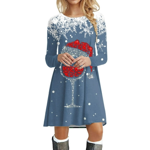 Adeawade Womens Christmas Party Dress Autumn And Winter Round Neck Long ...