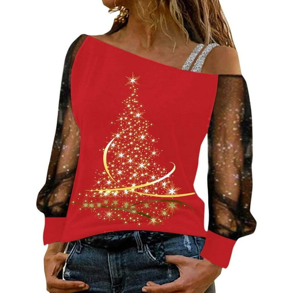 Adeawade Womens Christmas Shirts Winter Tee Round Neck Cartoon ...