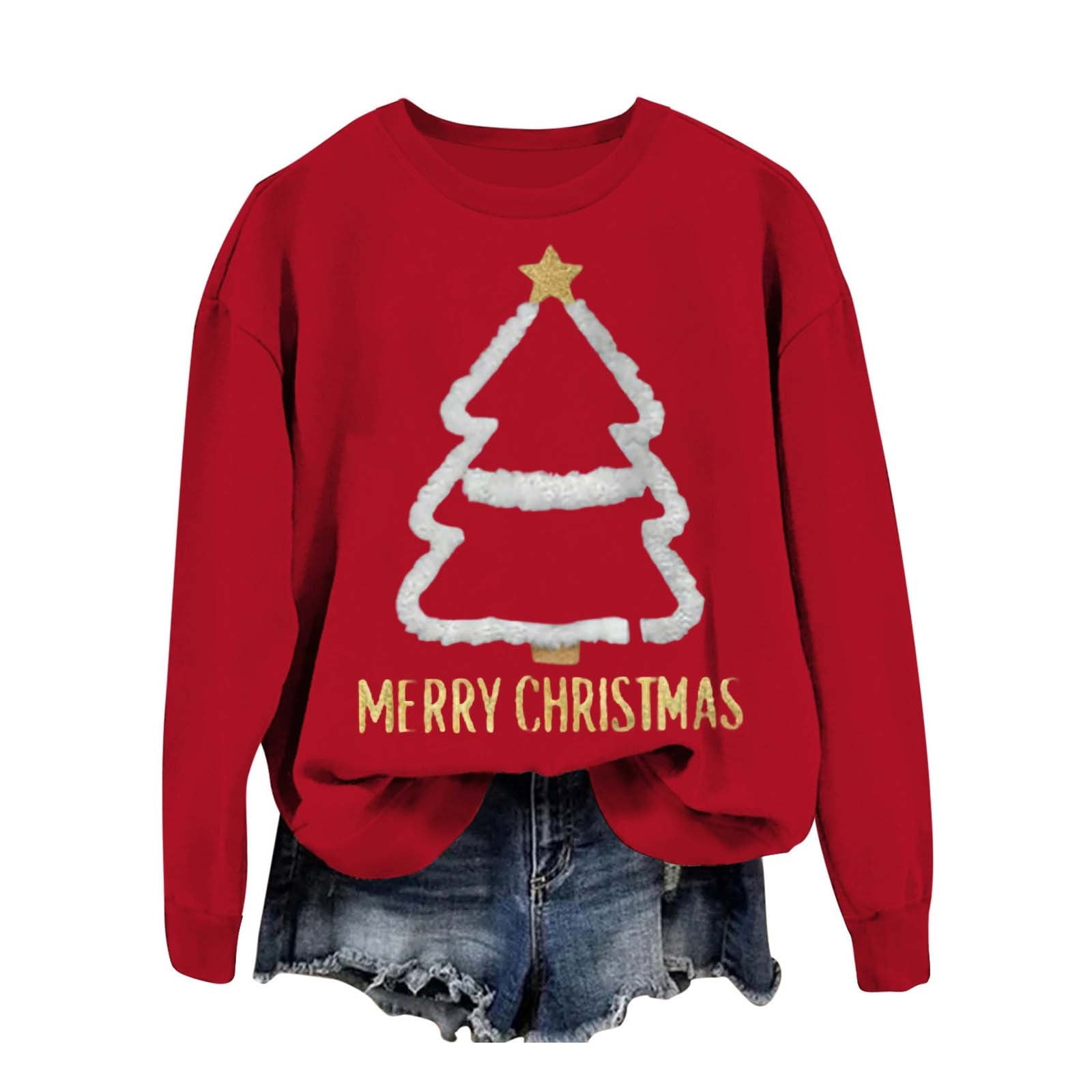 Adeawade Womens Christmas Sweatshirt Winter Crewneck Long Sleeve Xmas ...