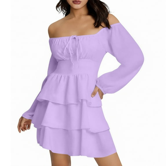 Adeawade Womens Dresses Long Sleeve Knee Lengtg Flowy Dresses Crewnesk ...