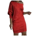 Adeawade Womens Dresses Long Sleeve V Neck Sequin Midi Dress Off ...