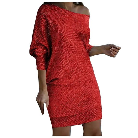 Adeawade Womens Dresses Long Sleeve V Neck Sequin Midi Dress Off ...