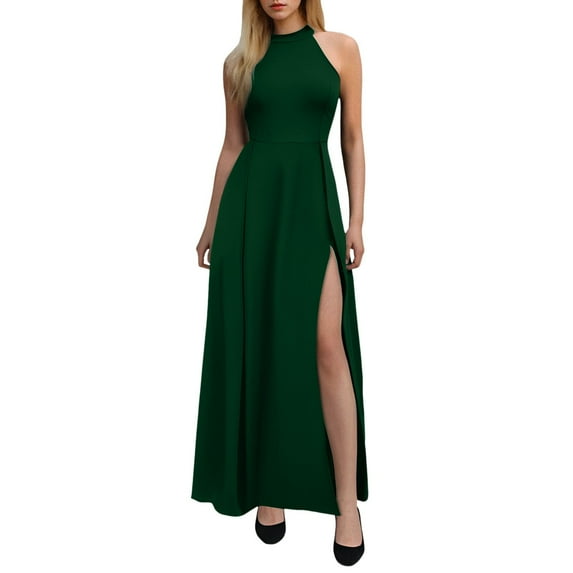 Adeawade Womens Dresses Sleeveless Round Neck Evening Dress Women Split ...