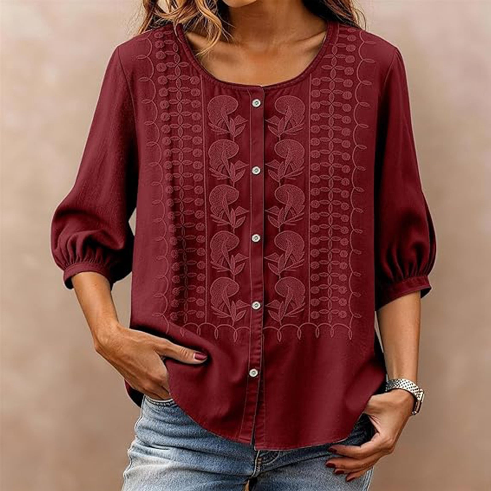 Adeawade Womens Long Sleeve Tops O Neck T Shirt Summer Solid Color ...