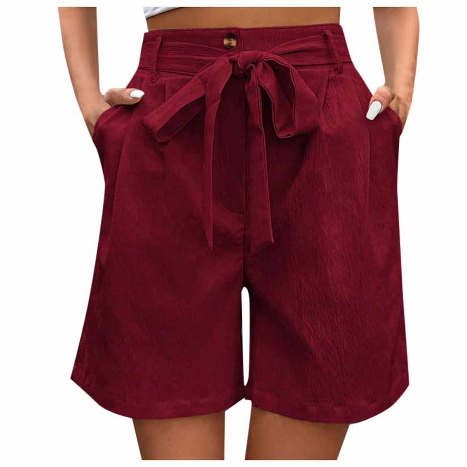 Adeawade Womens Pants Lace Up Elastic Waist Solid Color Shorts ...
