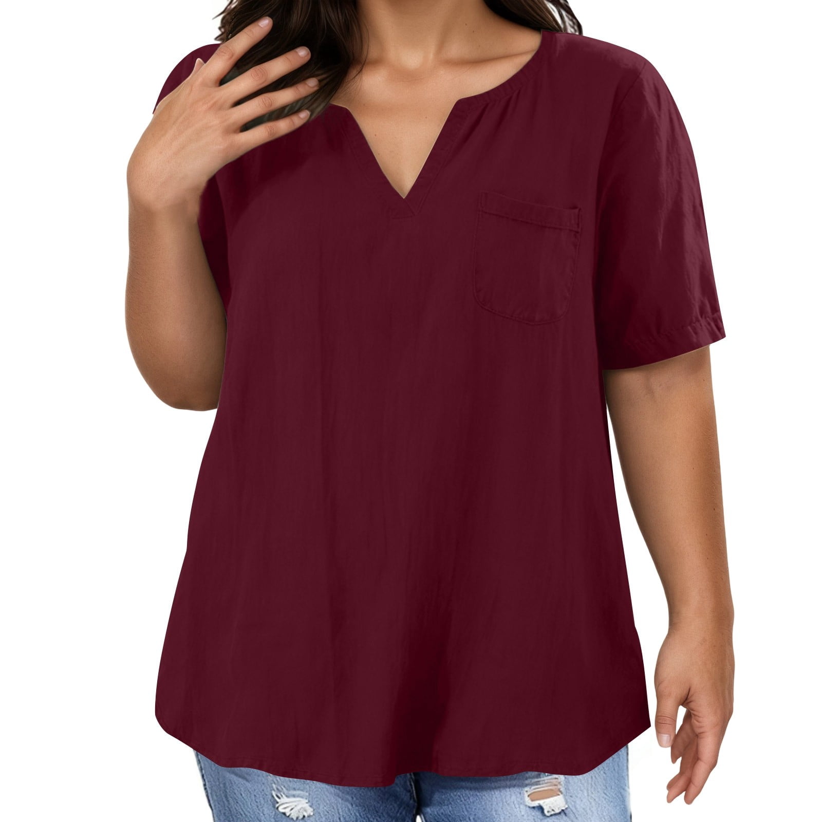 Adeawade Womens Short Sleeve Tops V Neck T Shirt Summer Loose Fit Solid ...