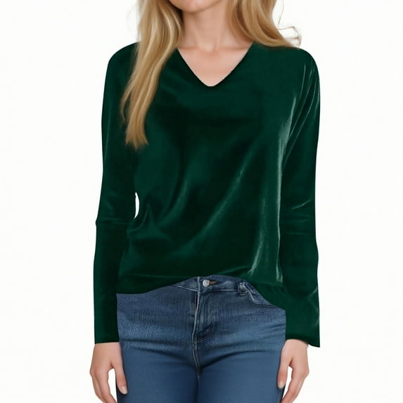 Adeawade Womens T Shirts Long Sleeve V Neck Blouse Solid Color Basic ...