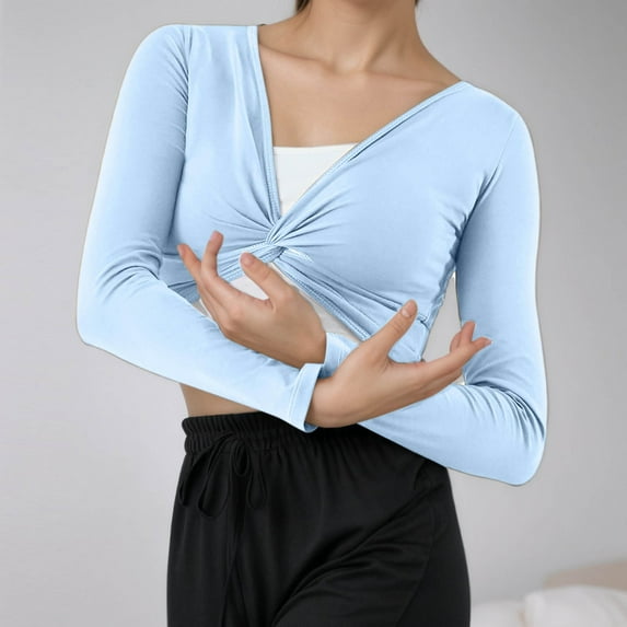 Adeawade Womens T Shirts Round Neck Solid Color Tops Long Sleeve Charm ...