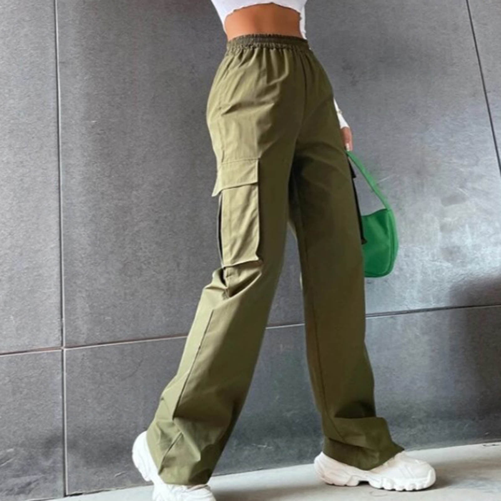 Adeawade Womens Trousers Belt Less High Waisted Wide Leg Trousers ...