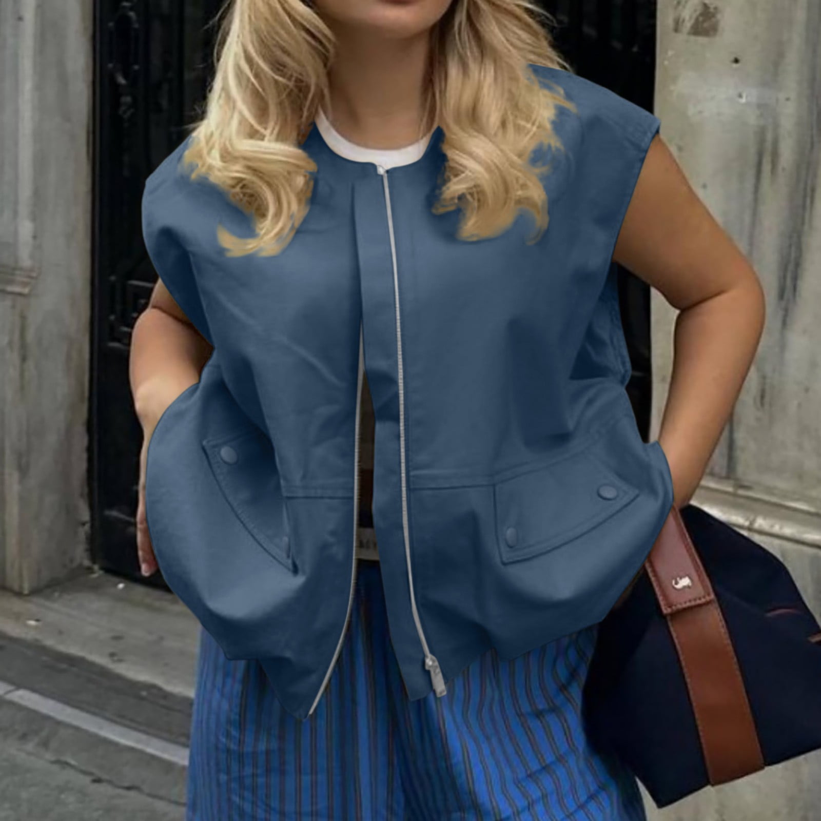 Adeawade Womens Tshirt Crewneck Sleeveless Vest Solid Color Fashion Tee ...