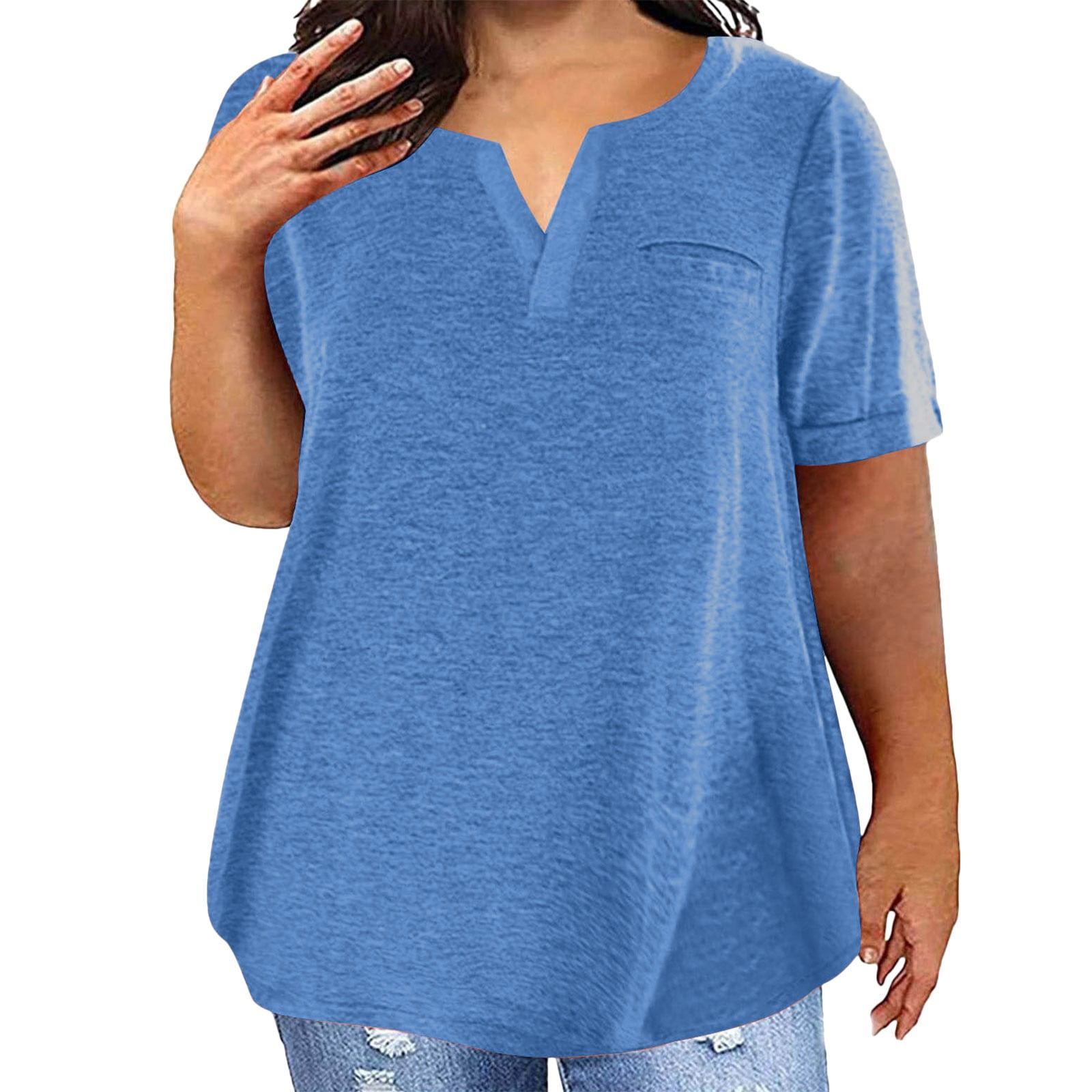 Adeawade Womens Tshirt Short Sleeve Tops V Neck Solid Color Simple ...