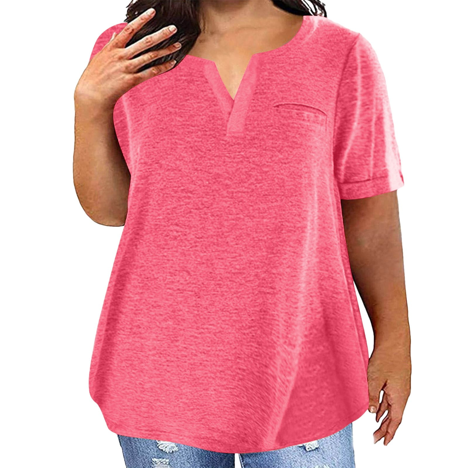 Adeawade Womens Tshirt Short Sleeve Tops V Neck Solid Color Simple ...