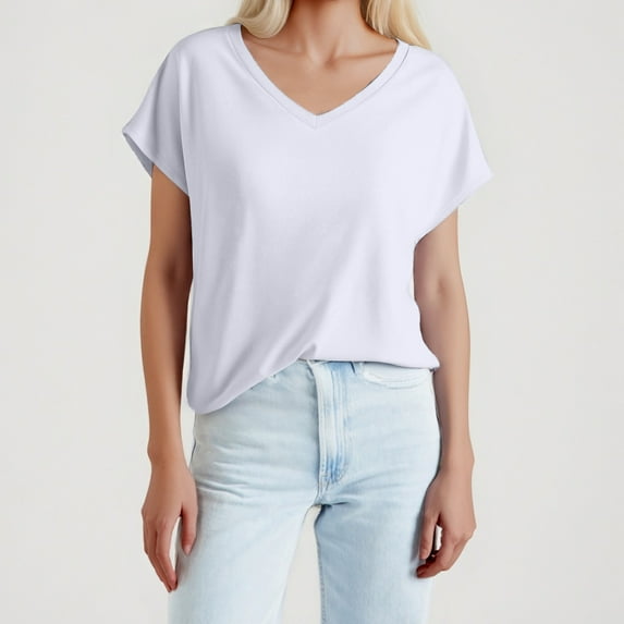 Adeawade Womens Tshirt Short Sleeve Vest V Neck Solid Color Simple ...