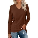 Adeawade Womens Tshirt V Neck Tops Long Sleeve Solid Color Elegants Tee ...