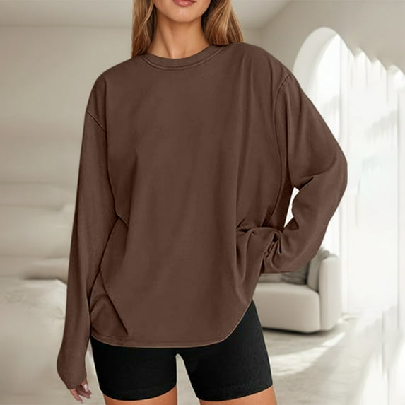 Adeawade Womens Tshirts Long Sleeve Crewneck Tops Solid Color Basic Tee ...