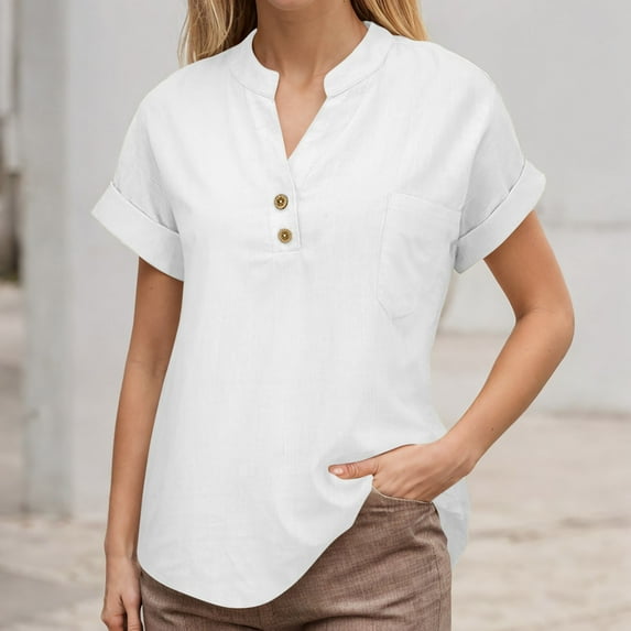 Adeawade Womens Tshirts Round Neck Solid Color Loose Fit Short Sleeve ...