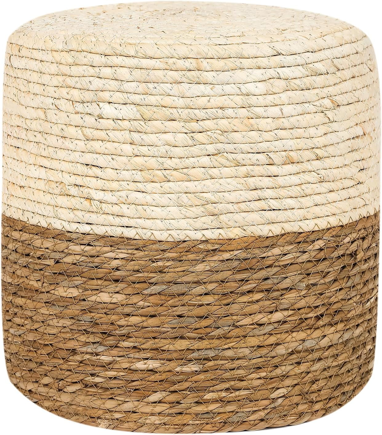 Adeco 13.78" Natural Straw Foot Stool Ottoman Poufs Pouffe, Corn Husks ...