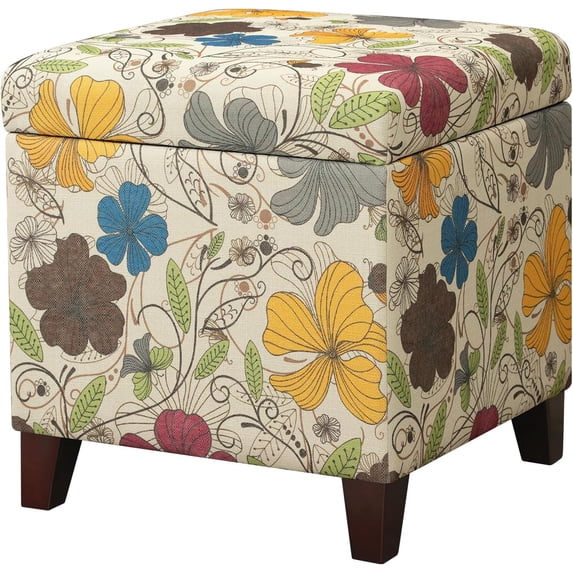 Adeco 18 Inch High Cube Ottoman Storage, Floral Printed Linen Chair ...