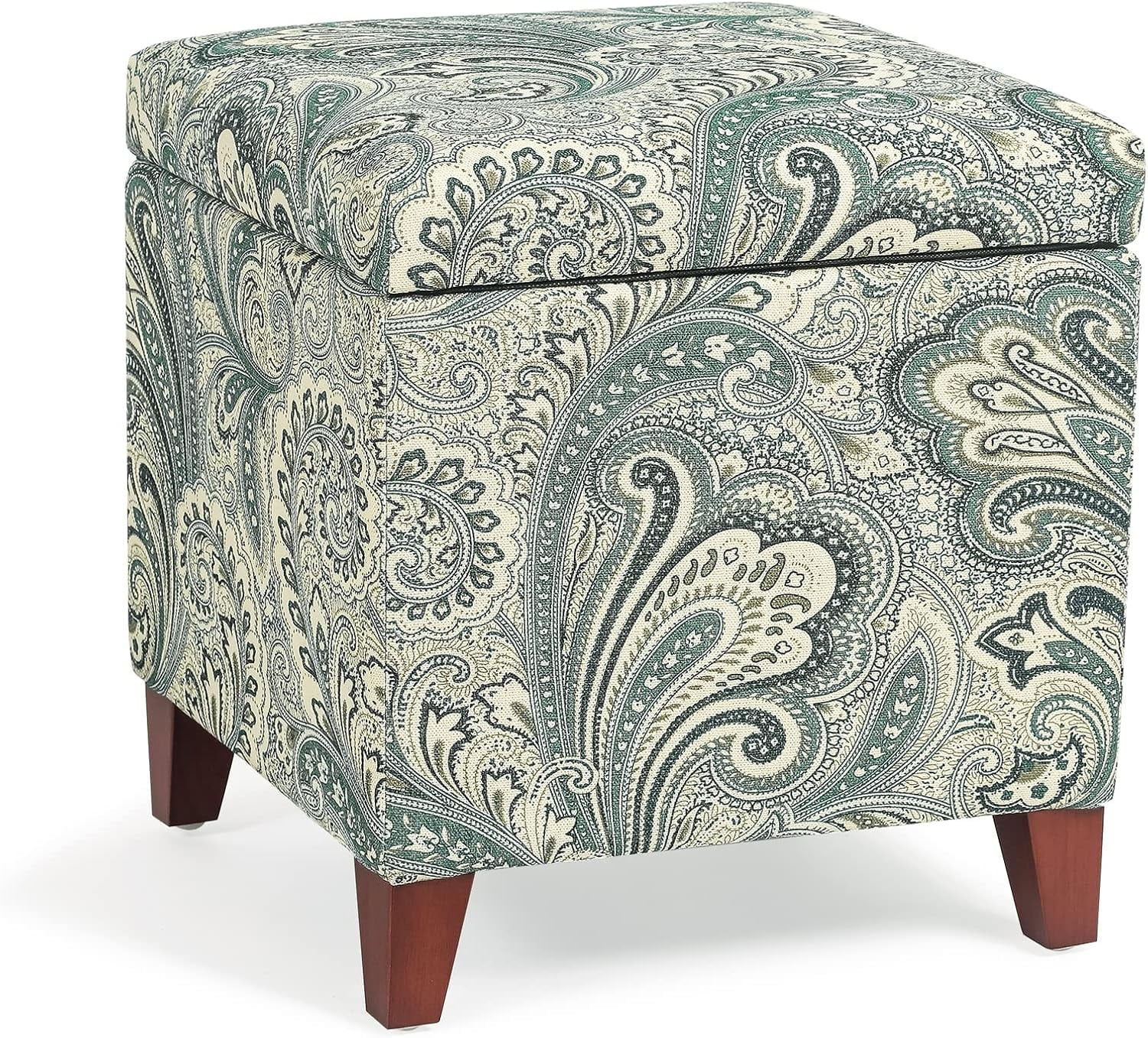 Adeco 18 Inch High Cube Ottoman Storage, Paisley Linen Chair Foot ...