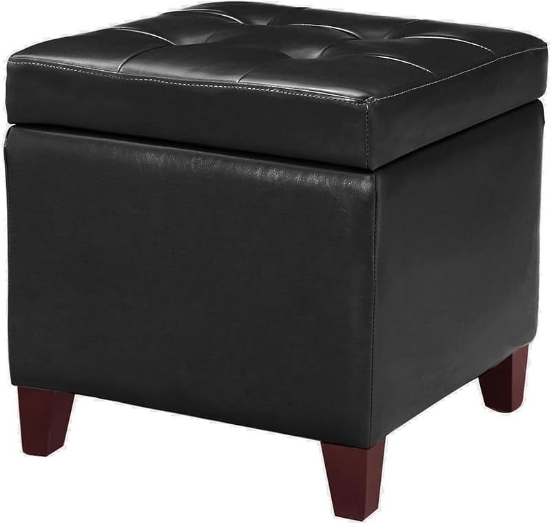 Adeco 18" PU Storage Ottoman, Upholstered Square Faux Leather Foot Rest ...