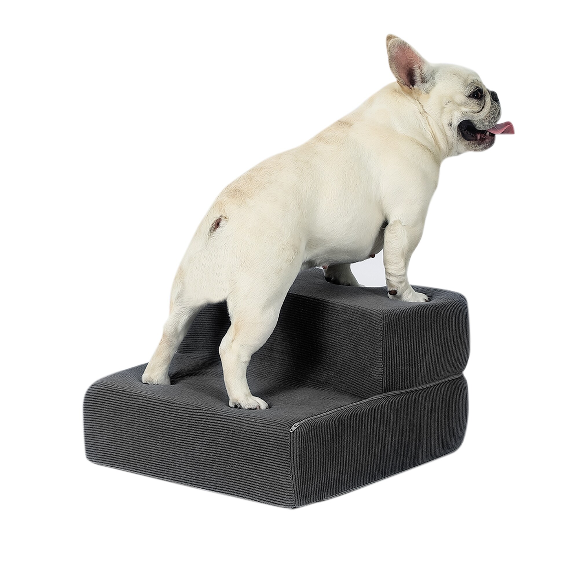 Adeco 2-Tier Dog Stairs Soft Foam Dog Ramp with Removable Cover Dark ...
