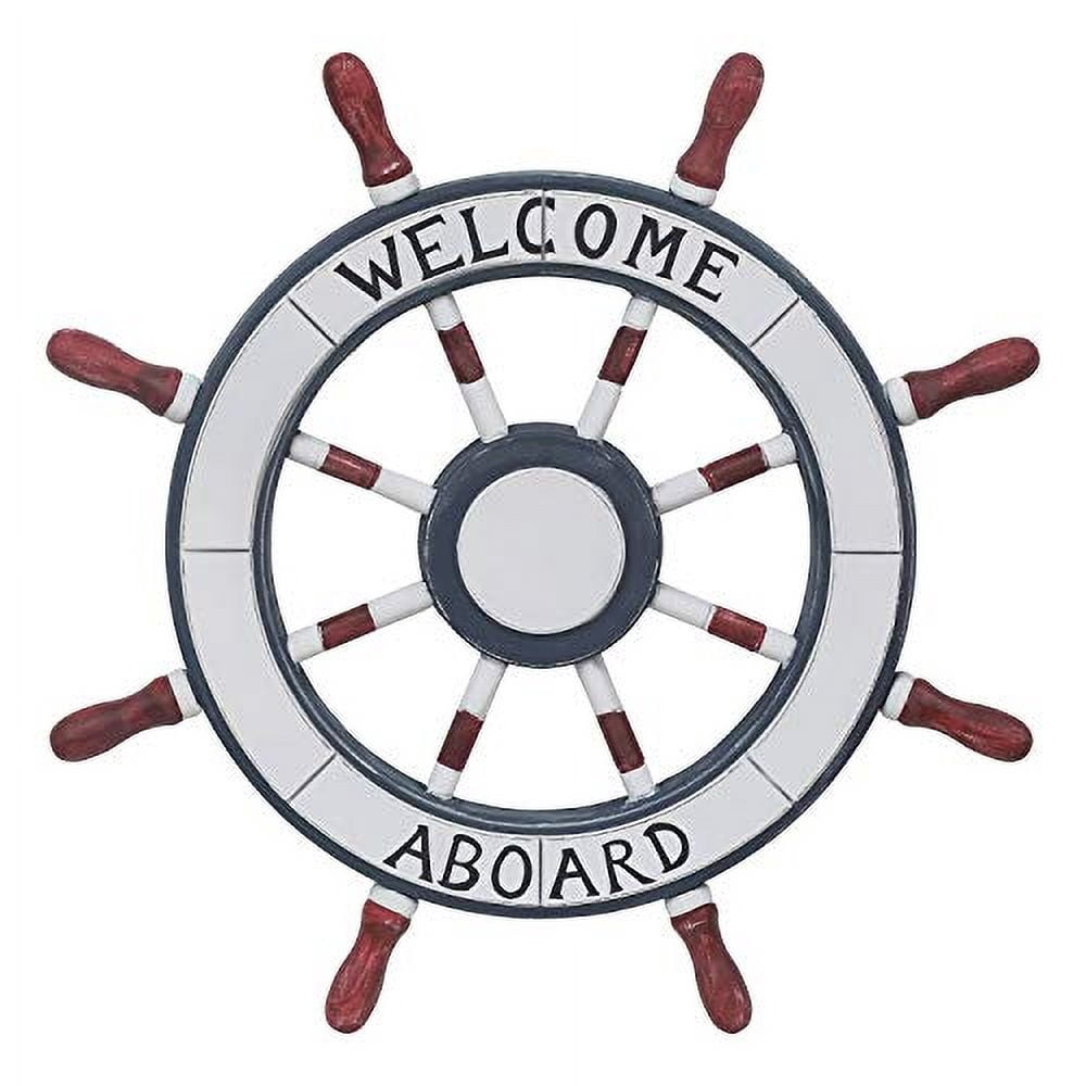 Adeco 24" Wooden Boat Anchor with Crossbar, Ship Steering Wheel Wall ...