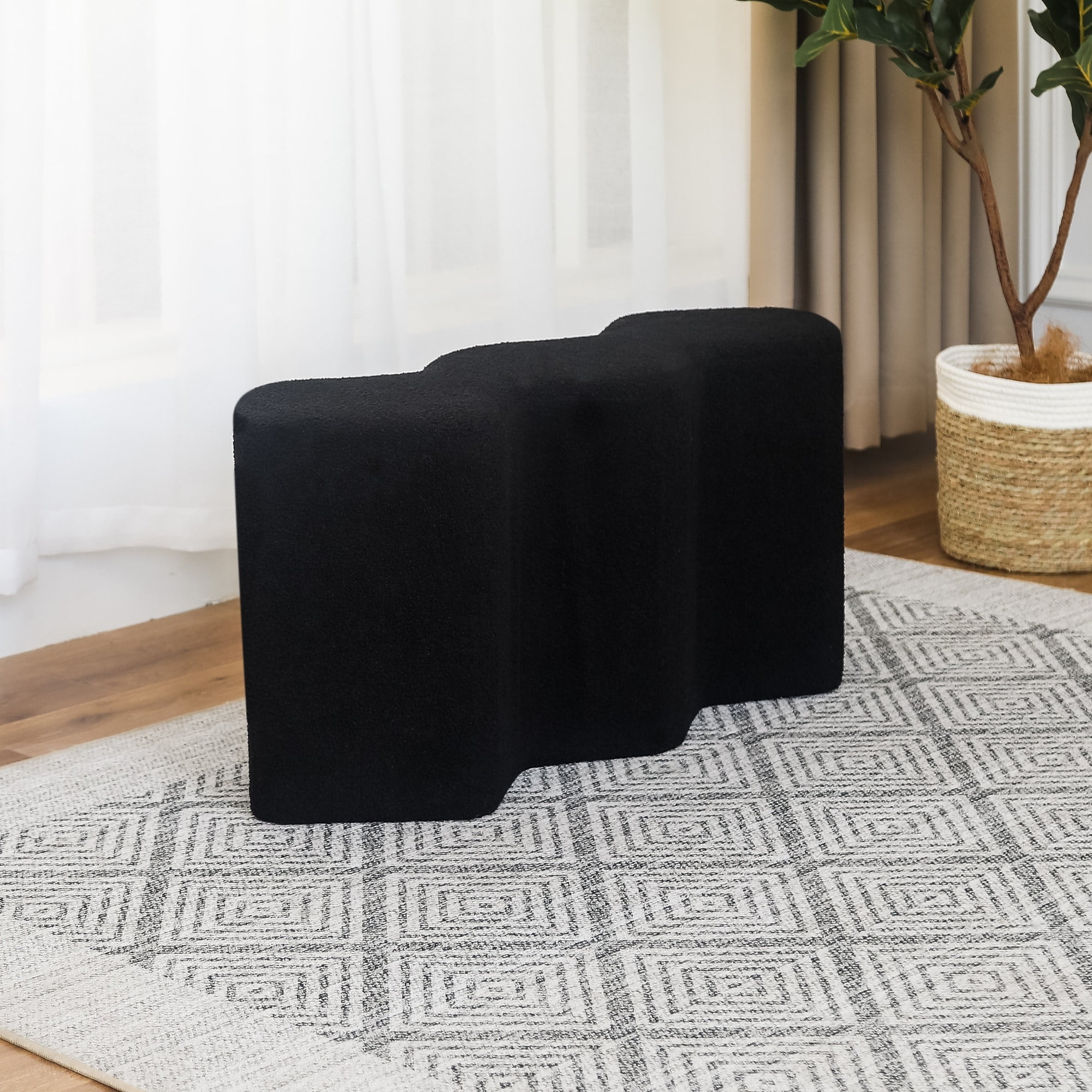 Adeco 35" Long Ottoman Bench Velvet Polygon Foot Stool Black - Walmart.com