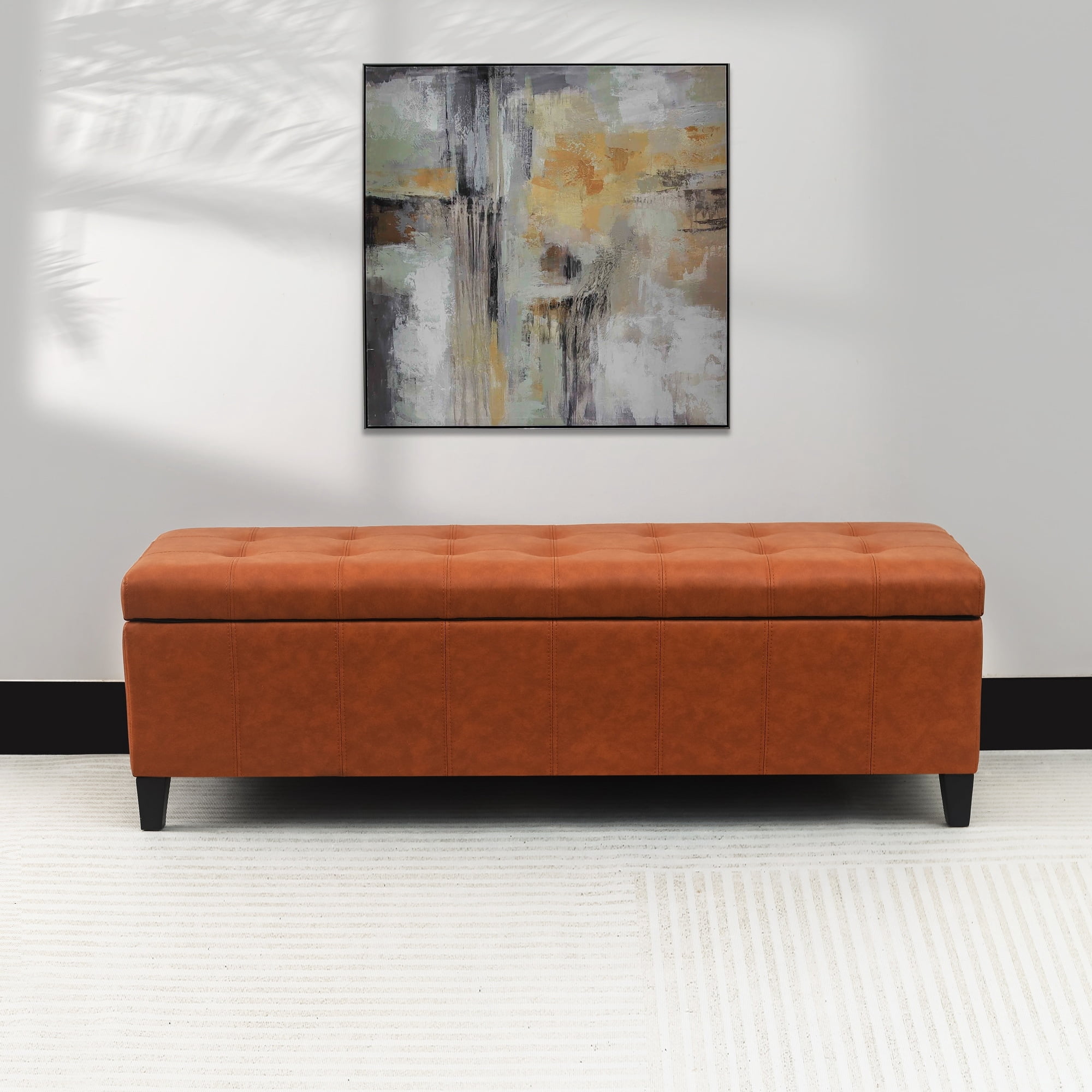 Adeco 50" Bonded Leather Storage Ottoman Bench Red-Brown Bonded Leather ...
